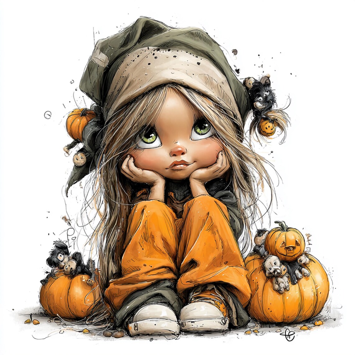 24 PNG Halloween Girl Clipart Cute Fall Pumpkin Cute Witch Gir Funny ...