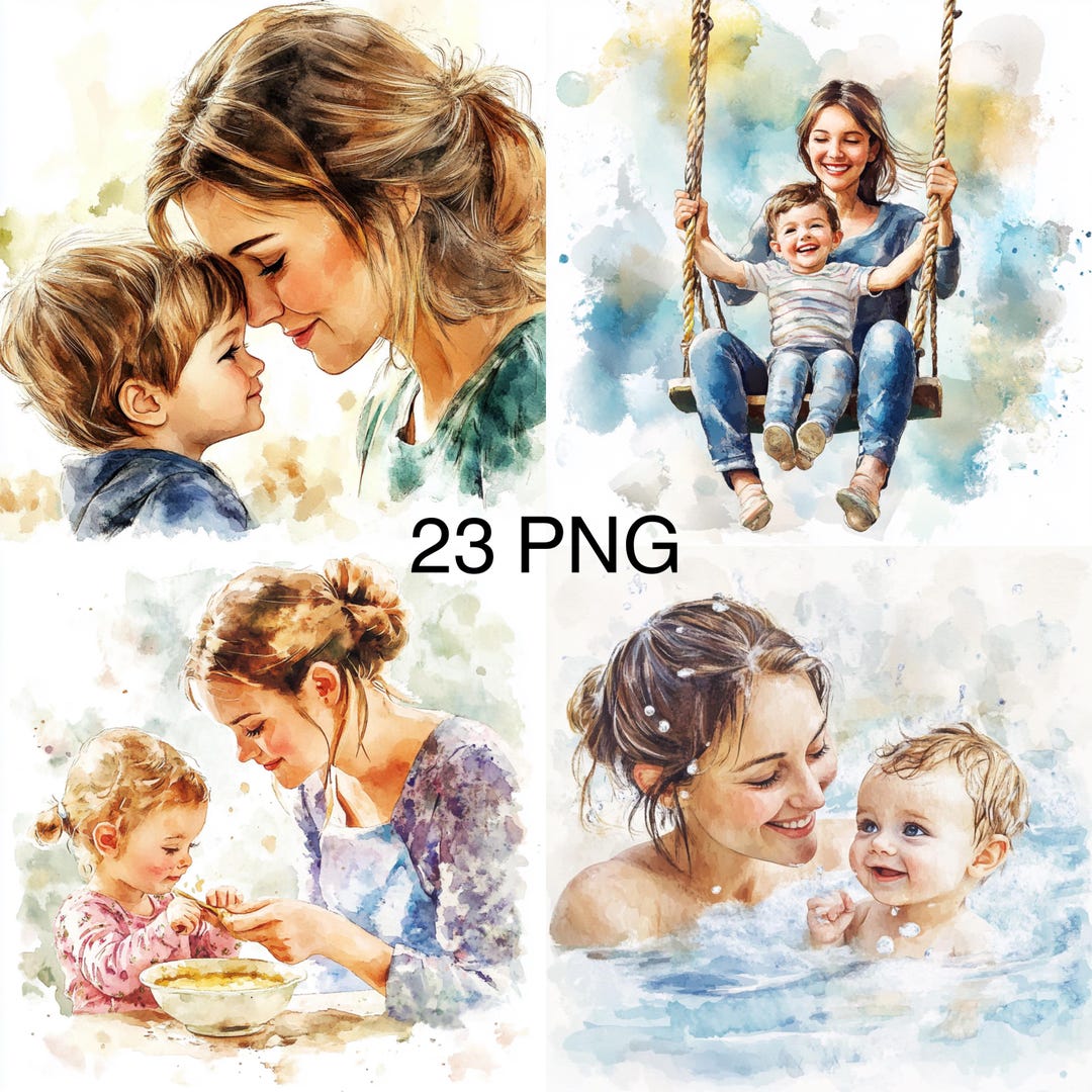 23 PNG Watercolor Mother's Day Clipart Mom and Baby Clipart Mother ...