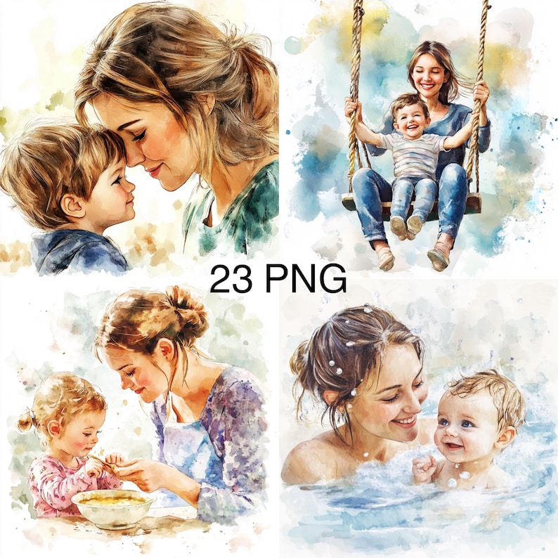 23 PNG Watercolor Mother's Day Clipart Mom and Baby Clipart Mother ...