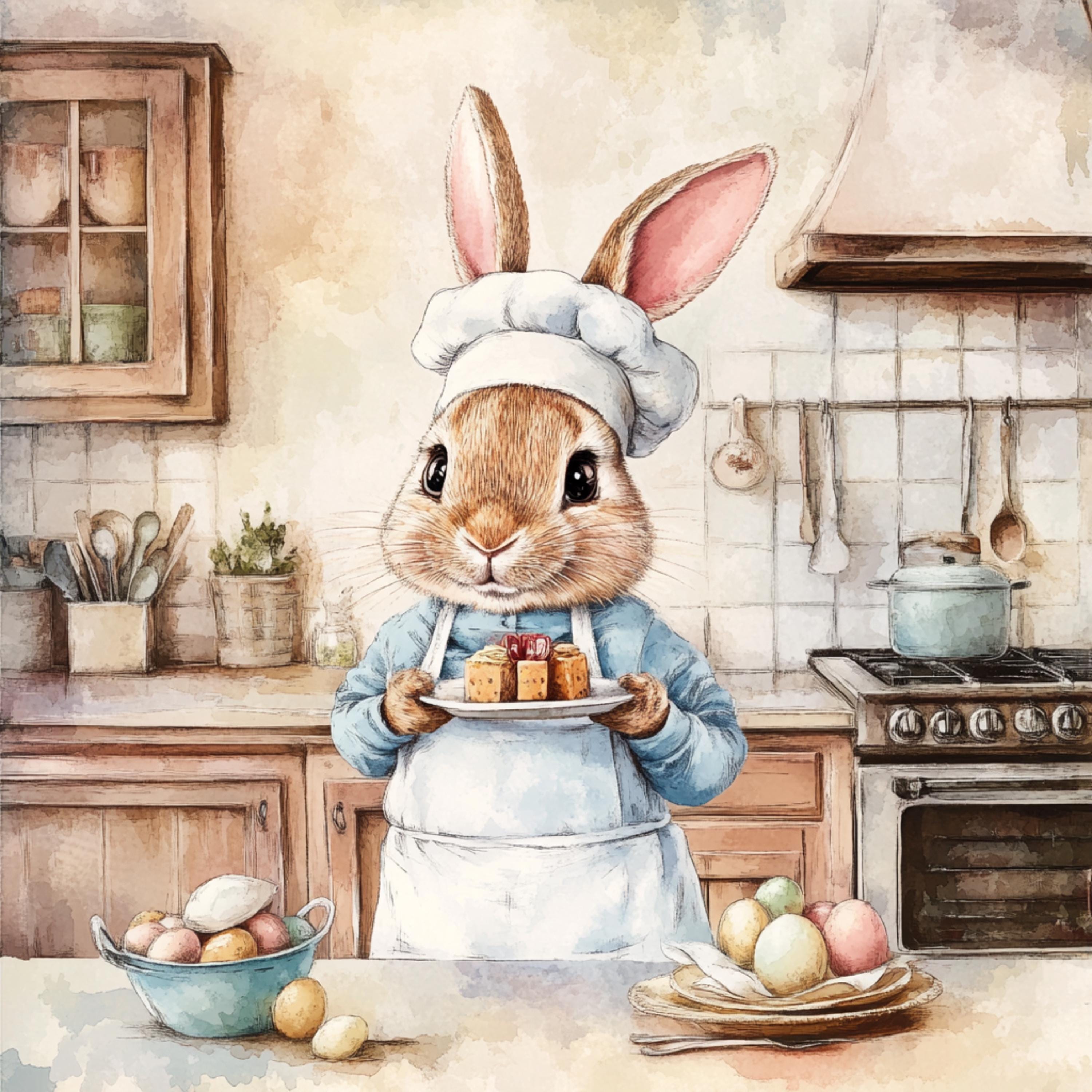 18 PNG Watercolor Bunny Chef Clipart Bunny Baking Cooking Watercolor ...