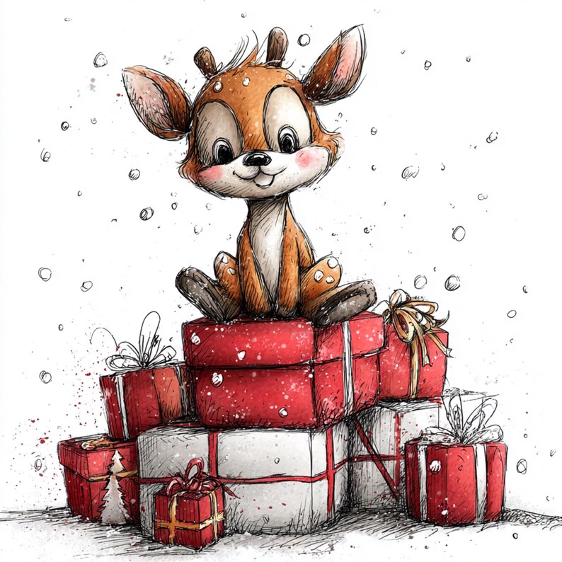 16 PNG Cute Christmas Deer Clipart Quirky Reindeer Cute Holiday ...