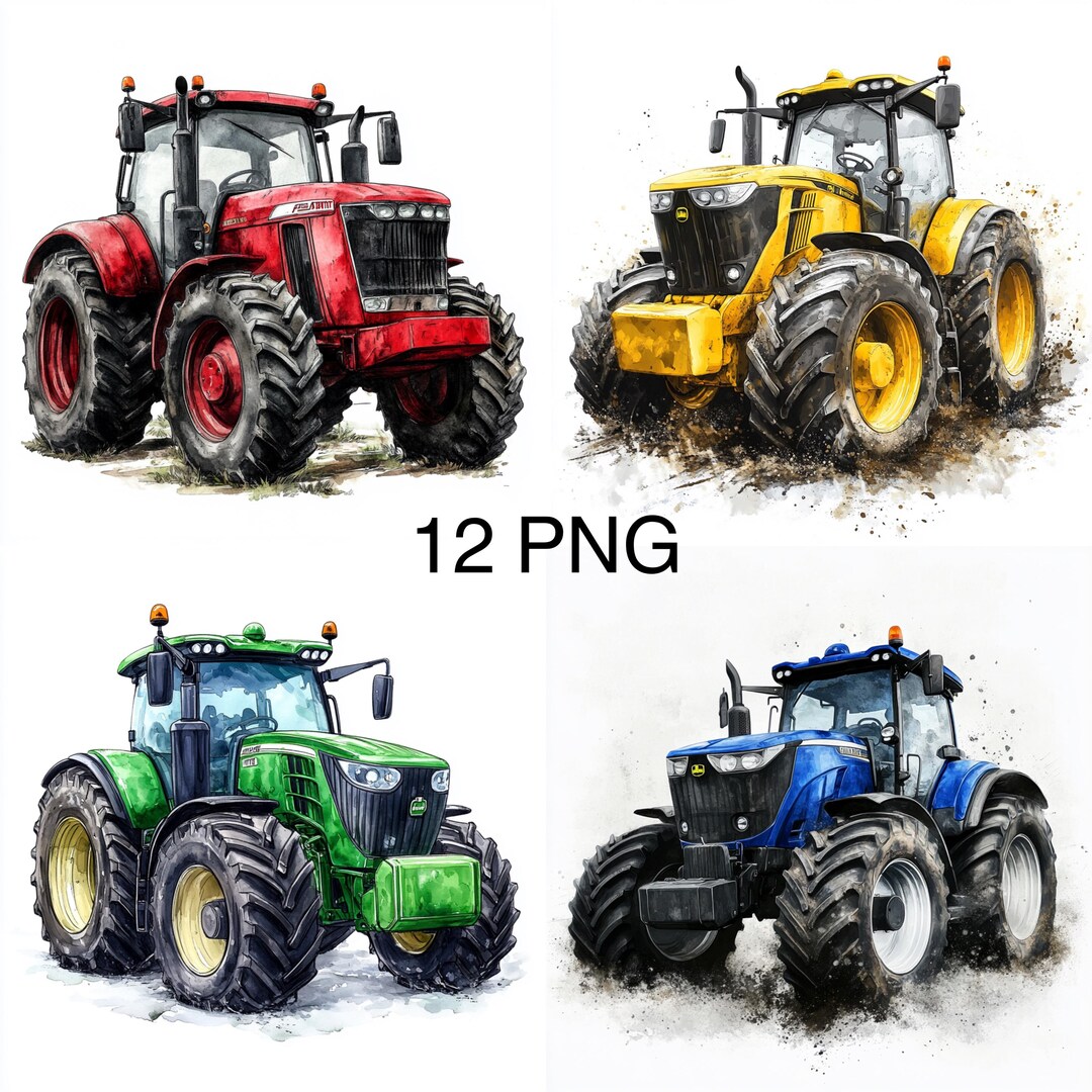 12 PNG Watercolor Tractor Clipart Rustic Tractor Graphics Agricultural ...
