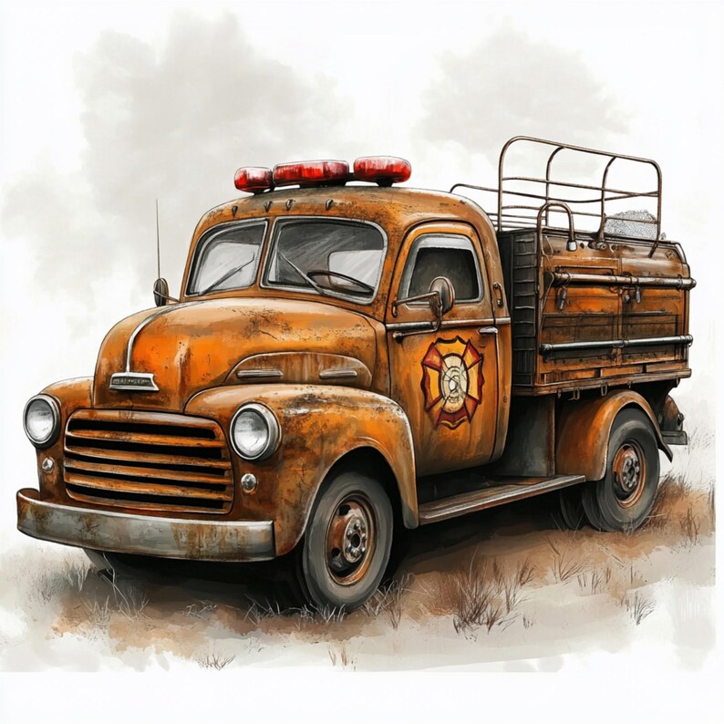16 PNG Retro Firetruck Clipart Vintage Fire Truck Digital Paper Craft ...