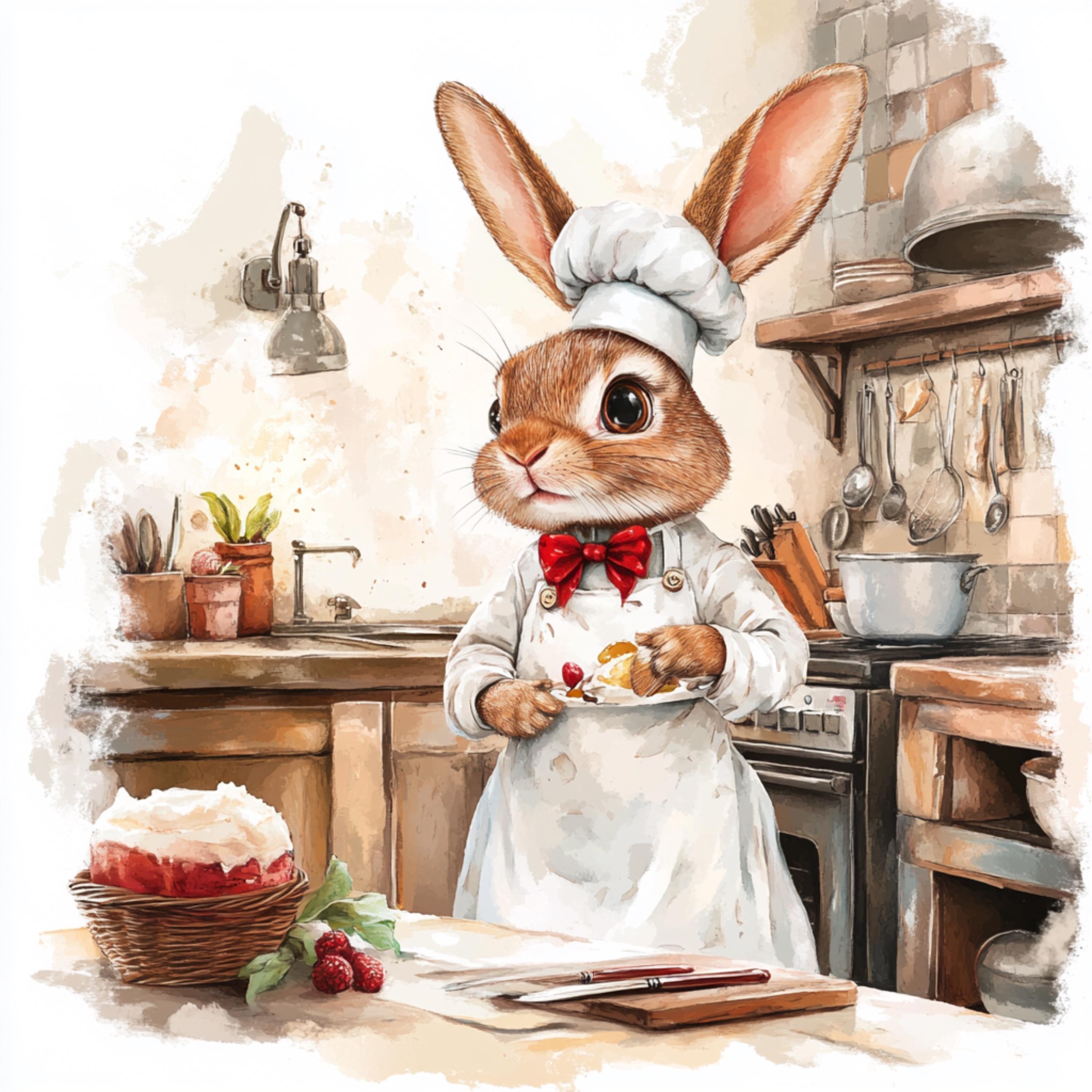 18 PNG Watercolor Bunny Chef Clipart Bunny Baking Cooking Watercolor ...