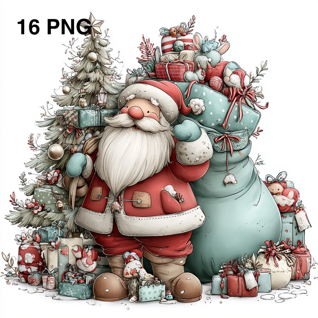 16 PNG Cute Santa Claus Clipart Christmas Card Printable Watercolor ...