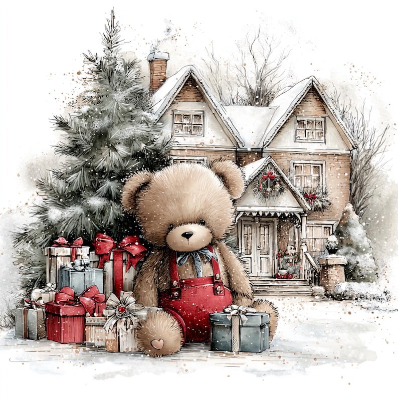 16 PNG Christmas Teddy Bear Clipart Christmas Card Printable Holiday ...
