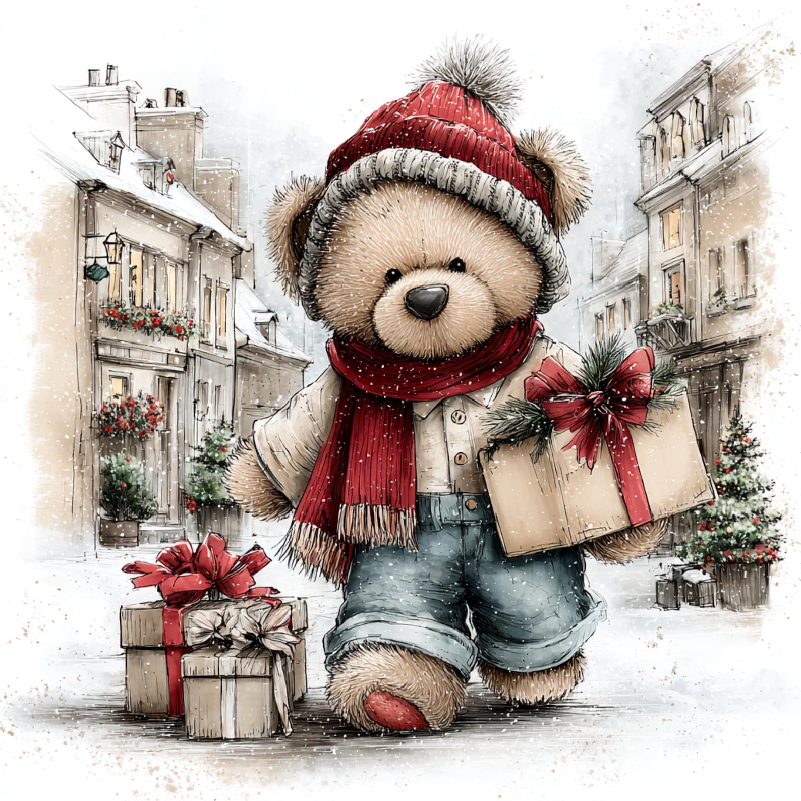16 PNG Christmas Teddy Bear Clipart Christmas Card Printable Holiday ...
