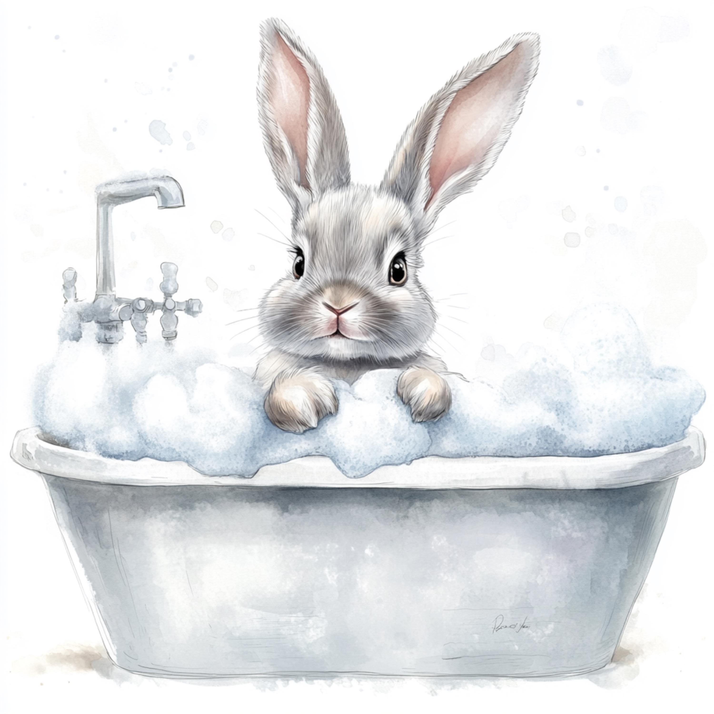 12 PNG Bunny in Bathtub Clipart Bundle Watercolor Bunny Washing Digital ...