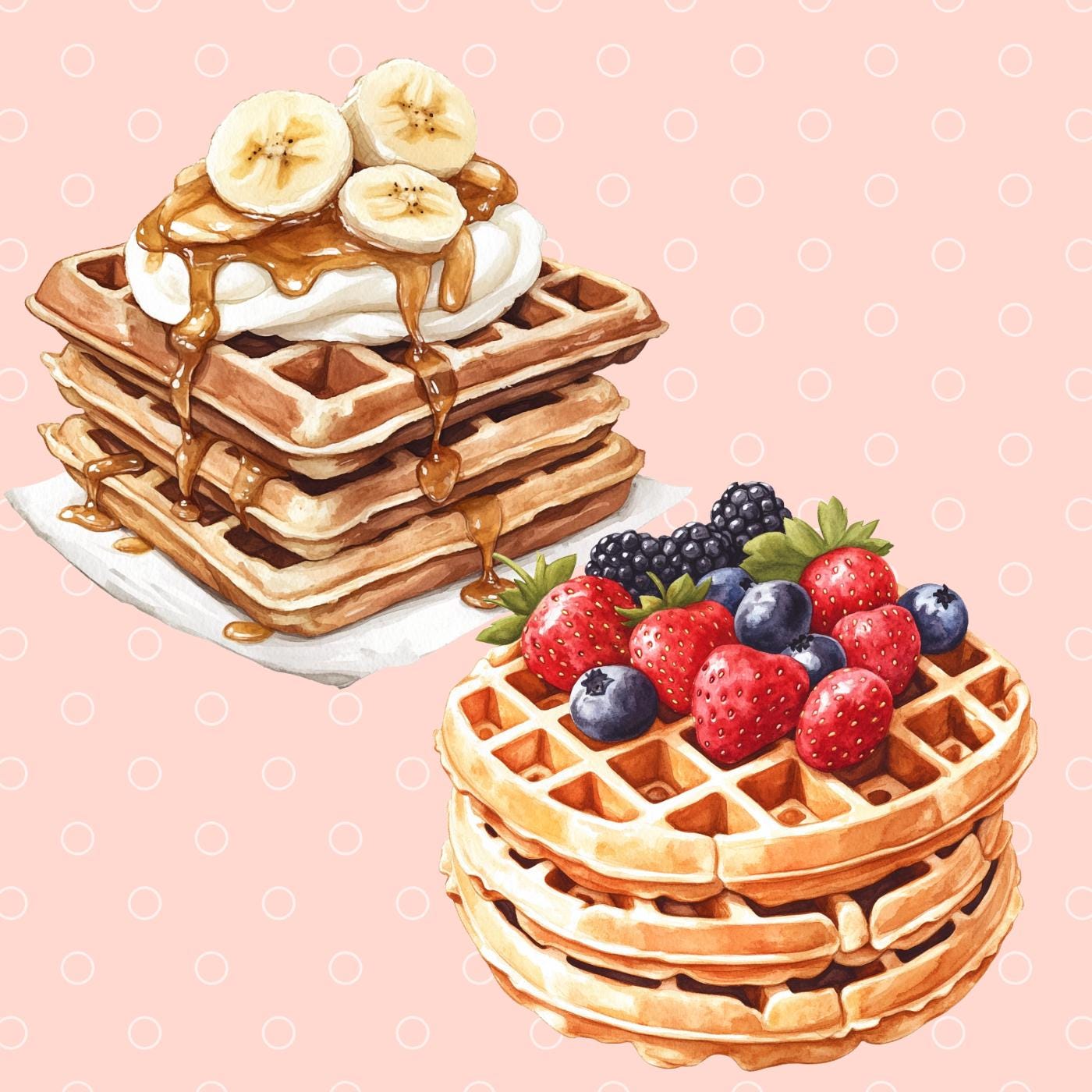 16 PNG Waffle Watercolor Clipart on Transparent Background Dessert PNG ...