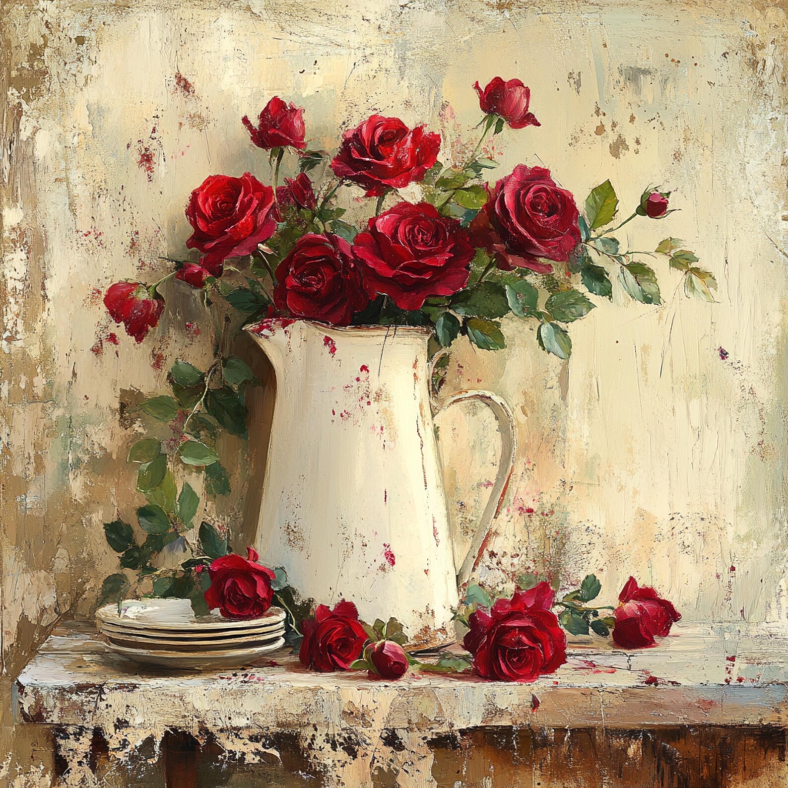 18 PNG Shaby Chic White Metal Jug With Red Rose Printable Watercolor ...
