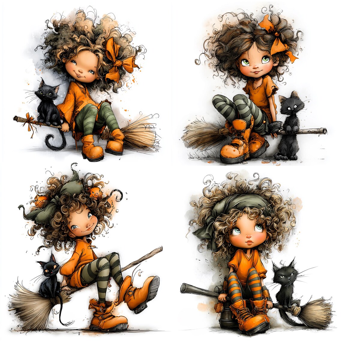 20 PNG Halloween Girl Clipart Cute Fall Cute Witch Gir Funny Fall Girl ...