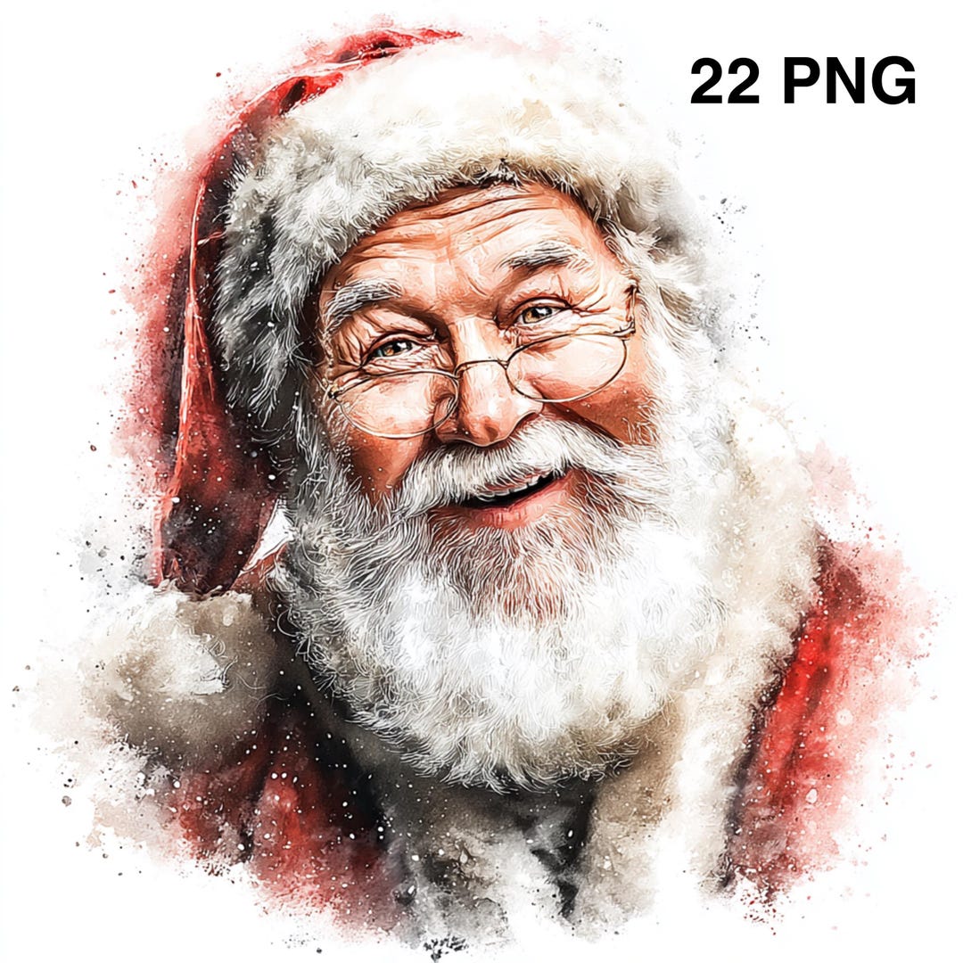 22 PNG Christmas Santa Watercolor Portrait Clipart Funny Christmas ...