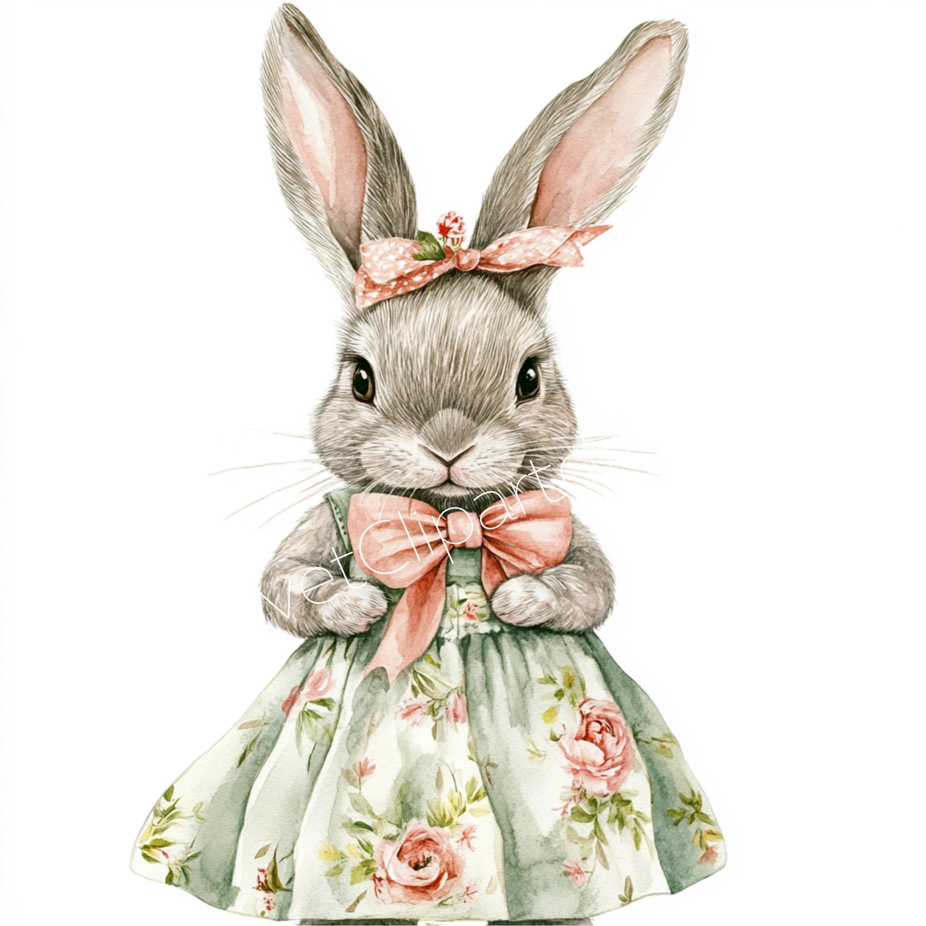 16 Easter Bunny Girl in Dress Clipart Watercolor Bunny Png-baby Girl ...