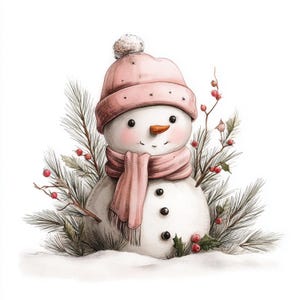 14 PNG Watercolor Christmas Pink Snowman Festive Snowman Clipart Snowy ...