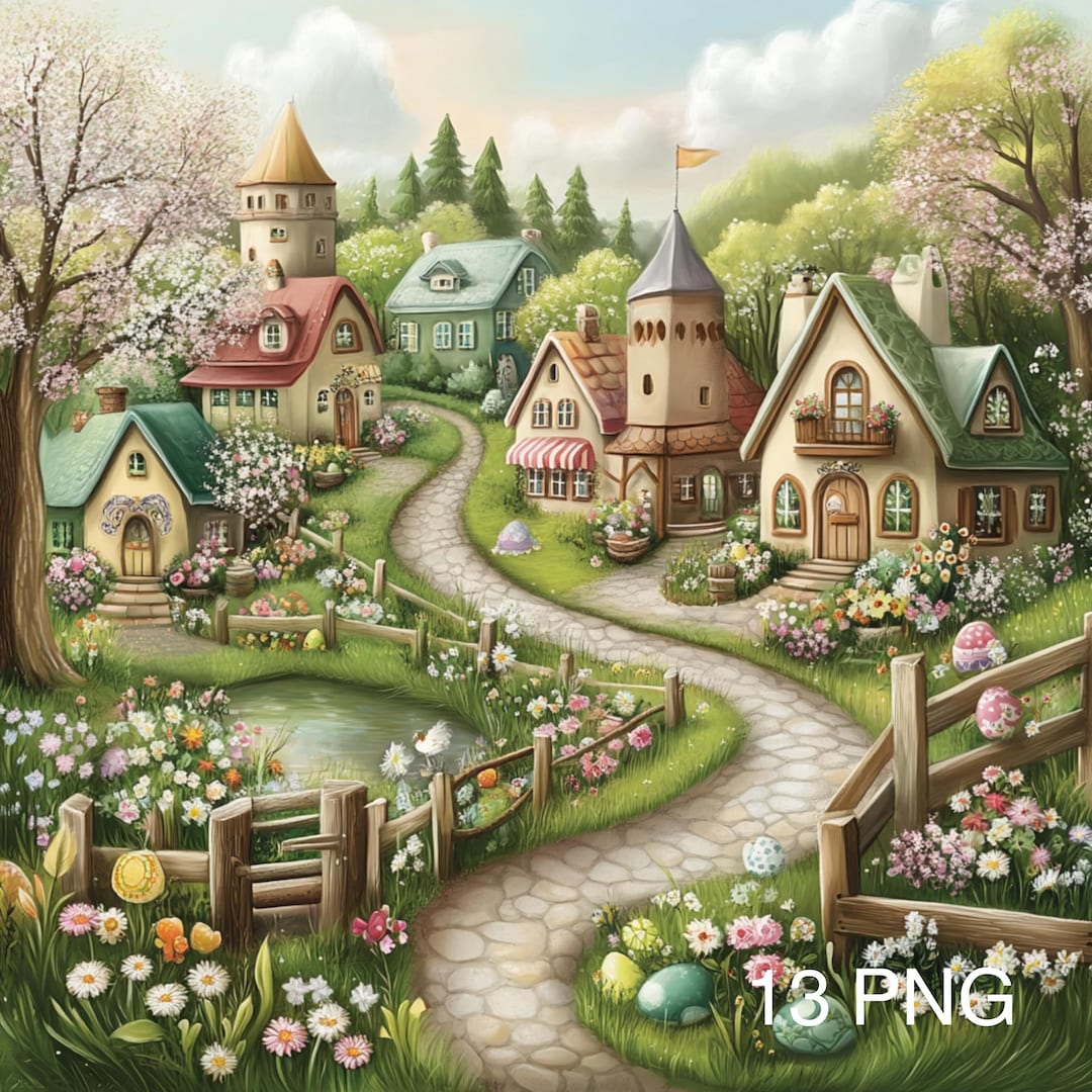 13 PNG Whimsical Spring Village Clipart Fairy Village Printable ...