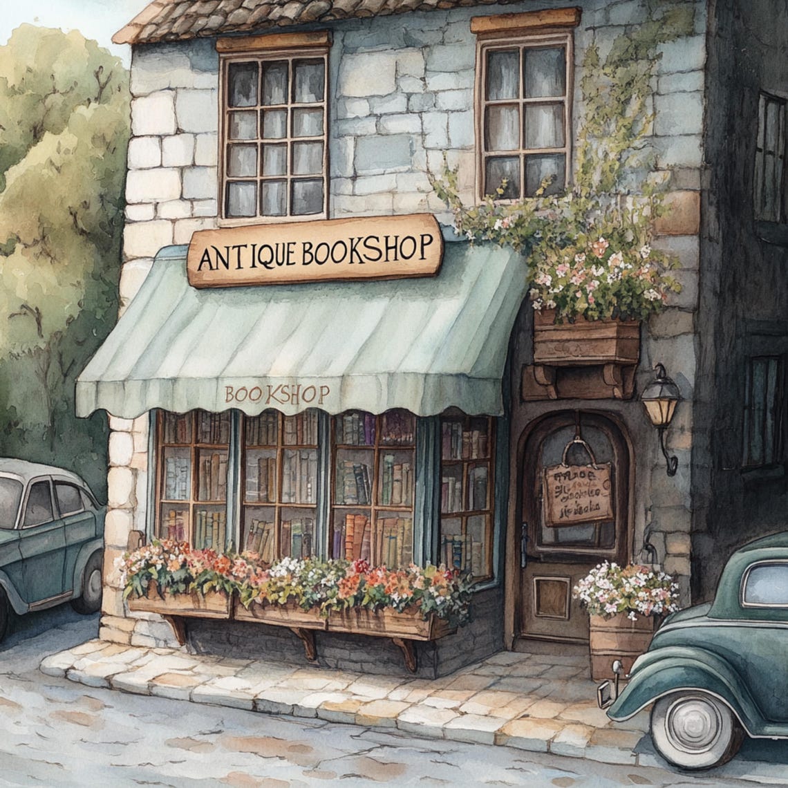 15 PNG Antique Bookshop Clip Art Vintage Bookstore Scene Watercolor ...