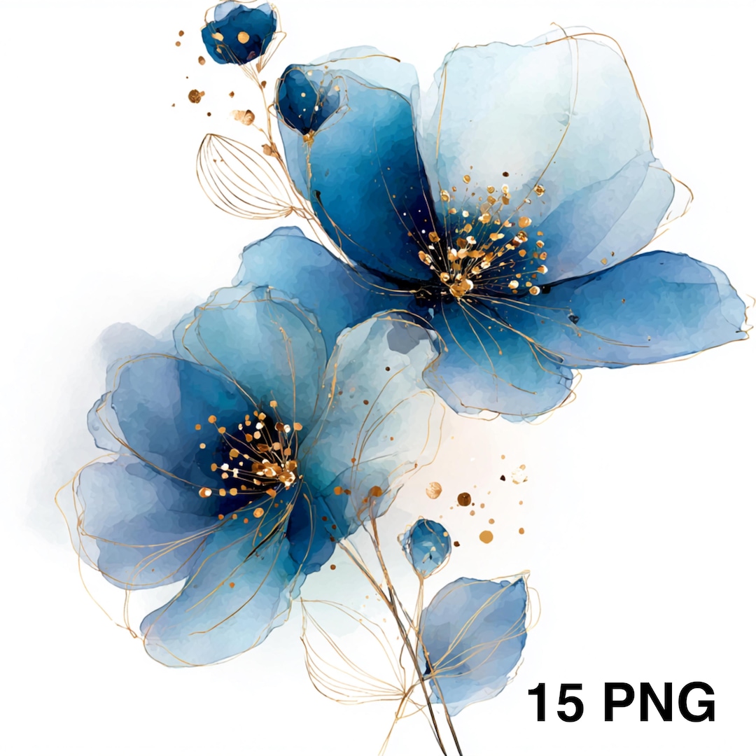 15 PNG Abstract Blue Watercolor Floral Clipart Delicate Blue Flowers ...