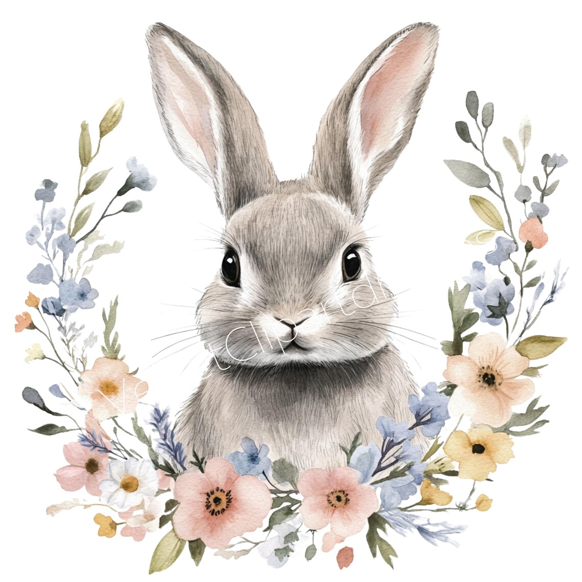 16 PNG Easter Spring Watercolor Clipart Bunny Wreath Digital Easter ...