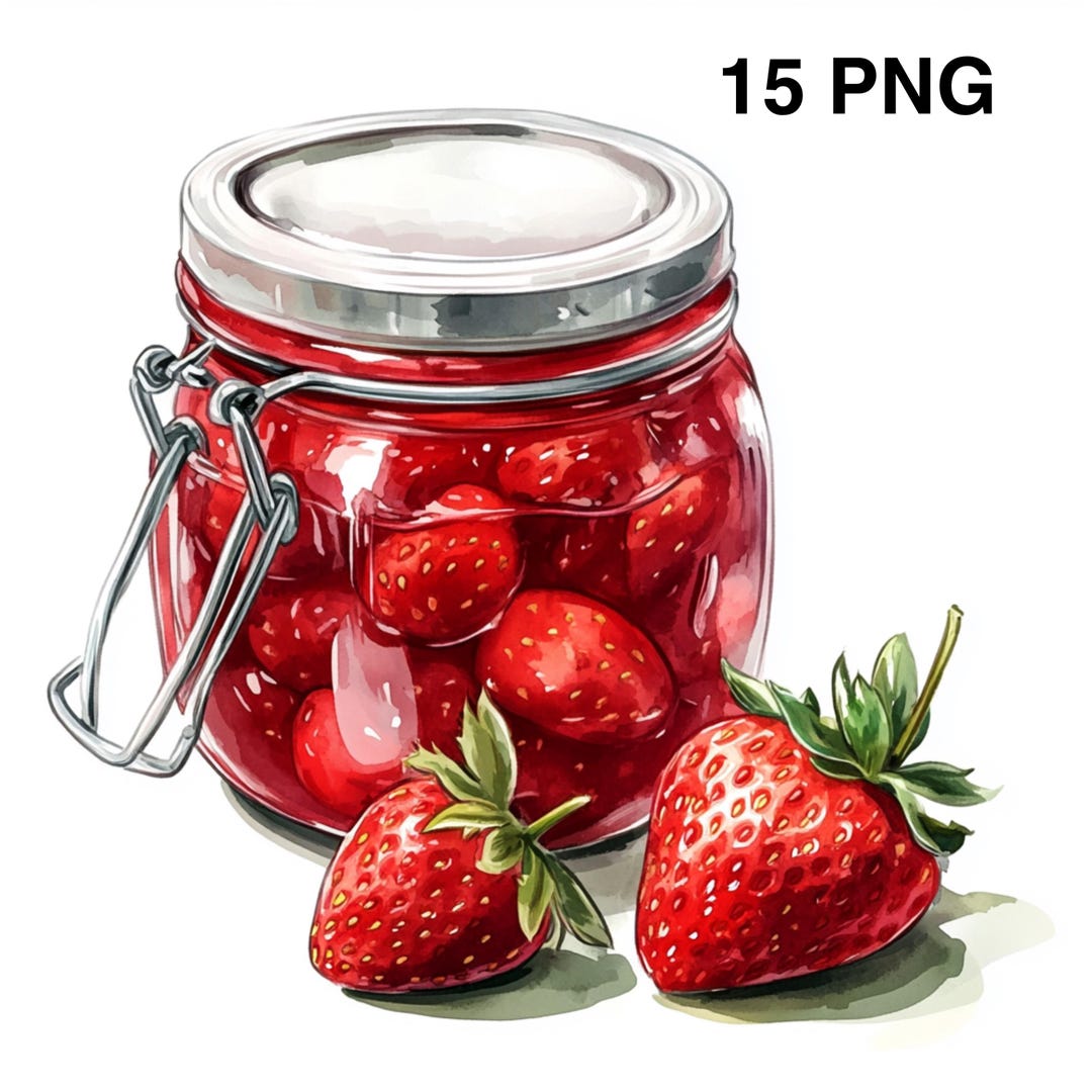 15 PNG Strawberry Jam Jar Clipart Printable Watercolor Food Sweet Treat ...