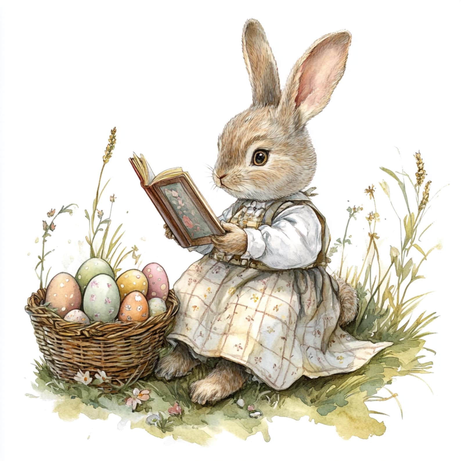 16 PNG Easter Bunny With Book Watercolor Clipart Easter Eggs Easter ...