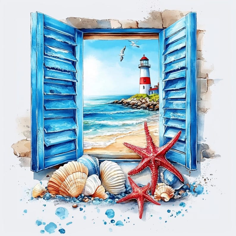 16 PNG Window Ocean View Clipart Watercolor Window Sea Scenery Window ...