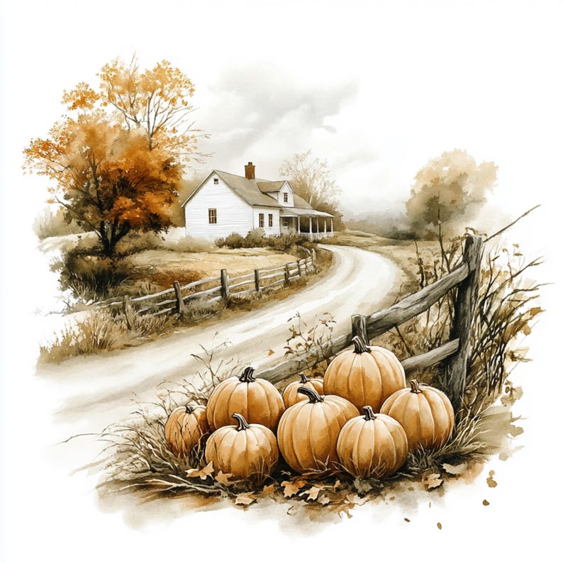 16 PNG Watercolor Pumpkins Clipart Field With Pumpkins Card Making ...