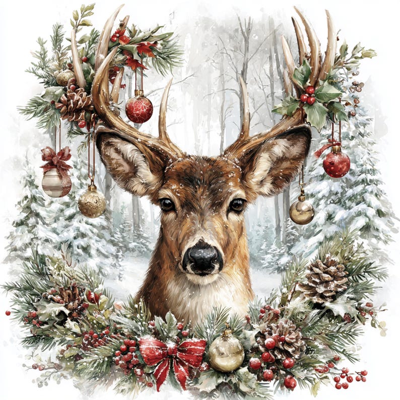 12 PNG Christmas Deer Clipart Reindeer Christmas Tree Instant Download ...
