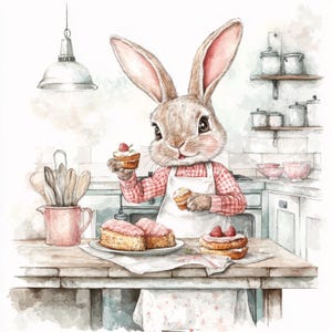 18 PNG Watercolor Bunny Chef Clipart Bunny Baking Cooking Watercolor ...