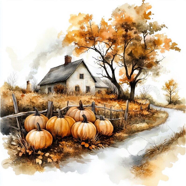 16 PNG Watercolor Pumpkins Clipart Field With Pumpkins Card Making ...