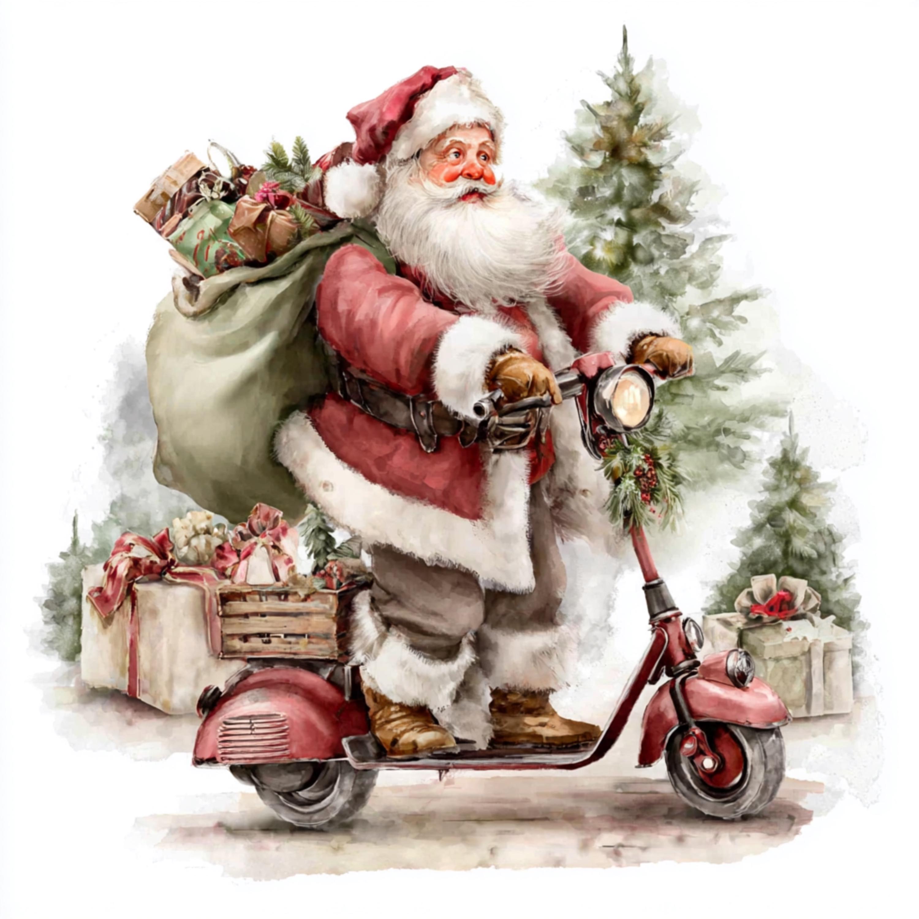 14 PNG Christmas Santa Claus Riding a Scooter Holiday Ride Christmas ...