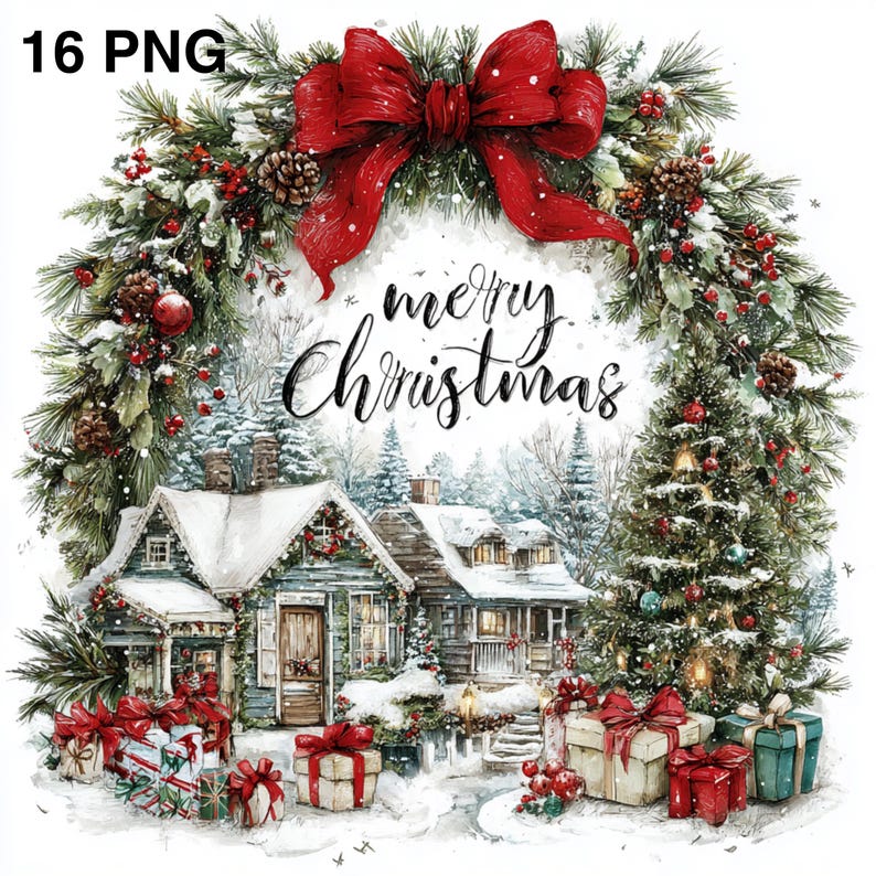 16 PNG Marry Christmas Bundle Clipart Holiday Landscape Scene Holiday ...