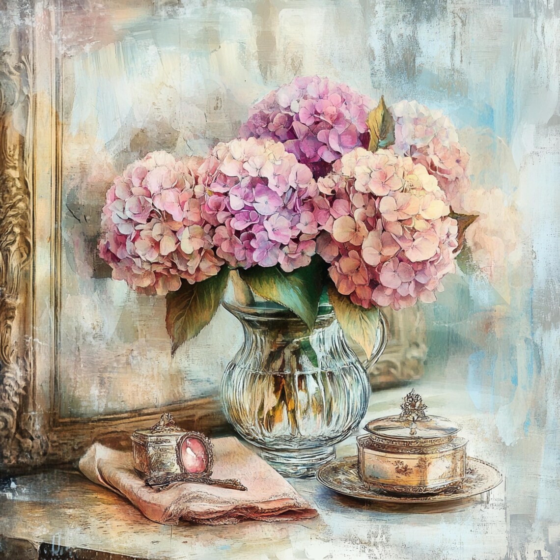 20 PNG Watercolor Shaby Chic Hydrangeas in a Vase Clipart Scrapbook ...