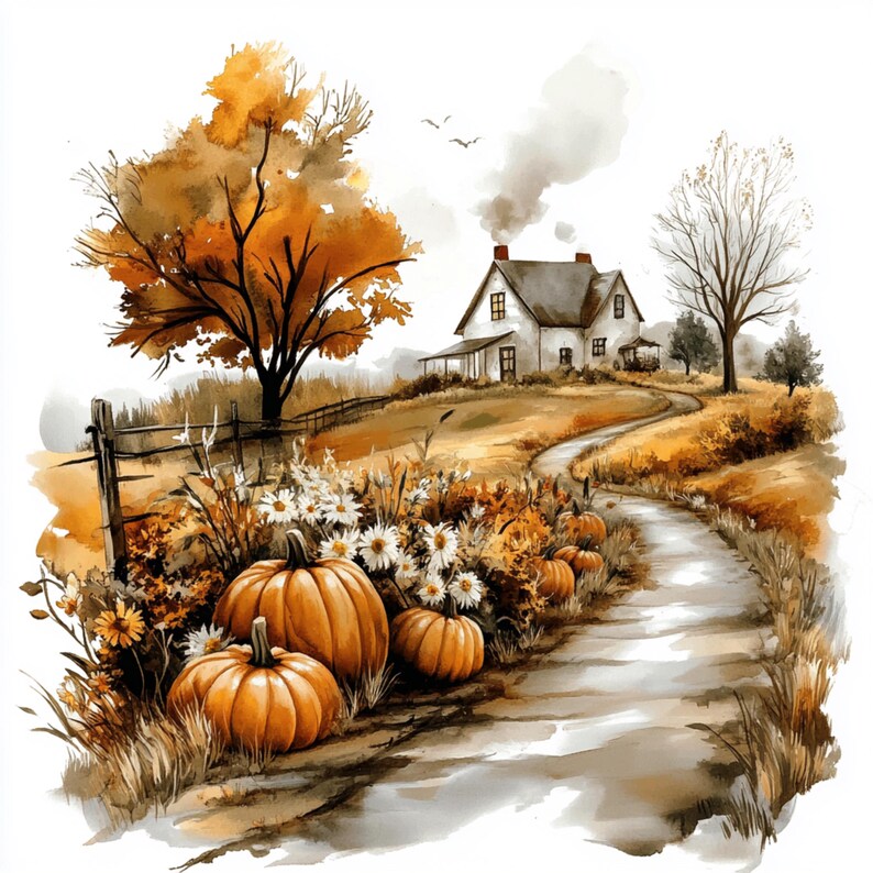 16 PNG Watercolor Pumpkins Clipart Field With Pumpkins Card Making ...