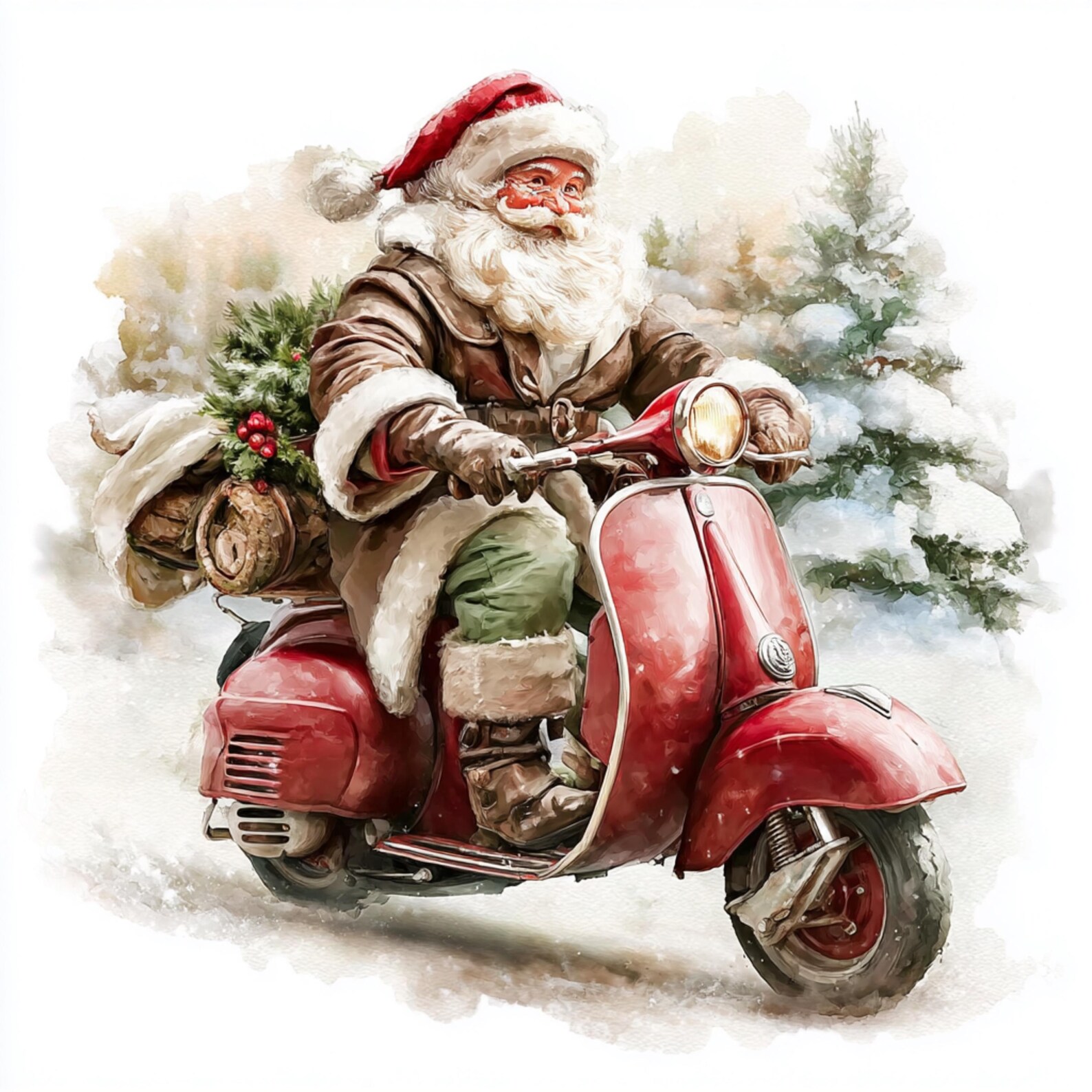 14 PNG Christmas Santa Claus Riding a Scooter Holiday Ride Christmas ...