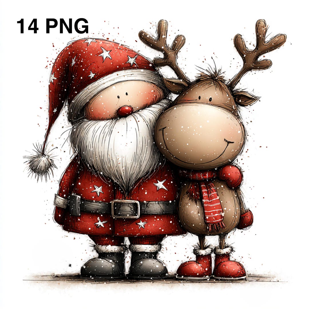 14 PNG Santa Reindeer Clipart Christmas Digital Download Christmas Card ...