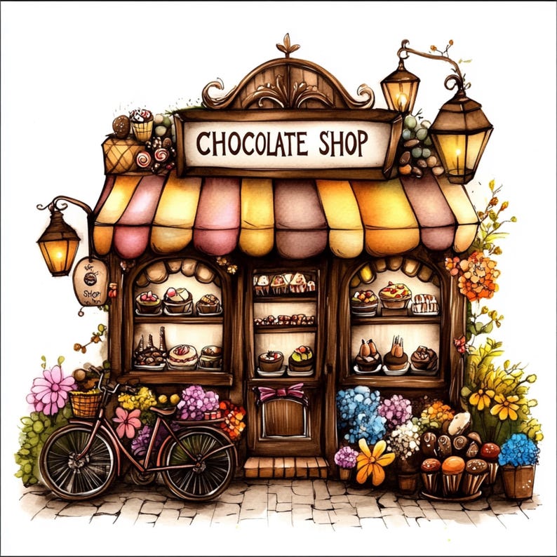 14 PNG Shocolate Shop Clipart Watercolor Shocolate Store Scrapbook ...