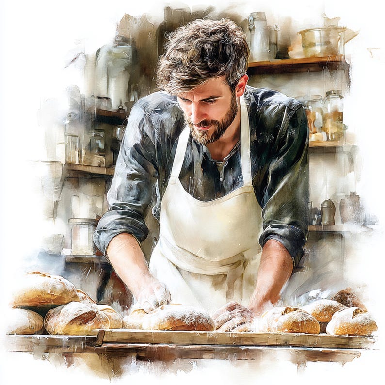12 PNG Watercolor Baker Clipart Man Baker Clipart Bakery Store Chef ...