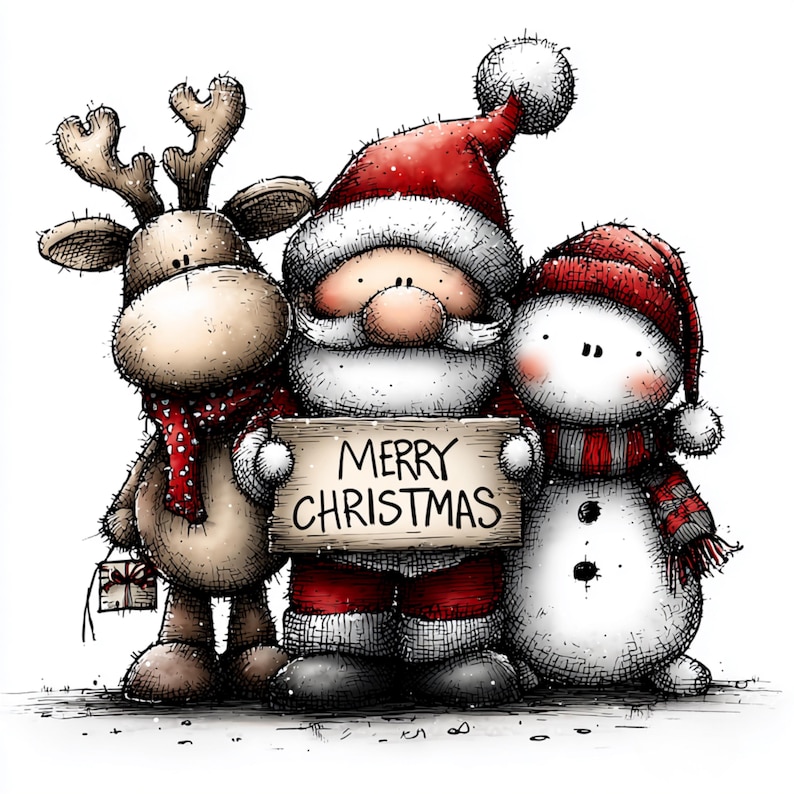 16 PNG Merry Christmas Santa Reindeer Snowman Christmas Digital ...