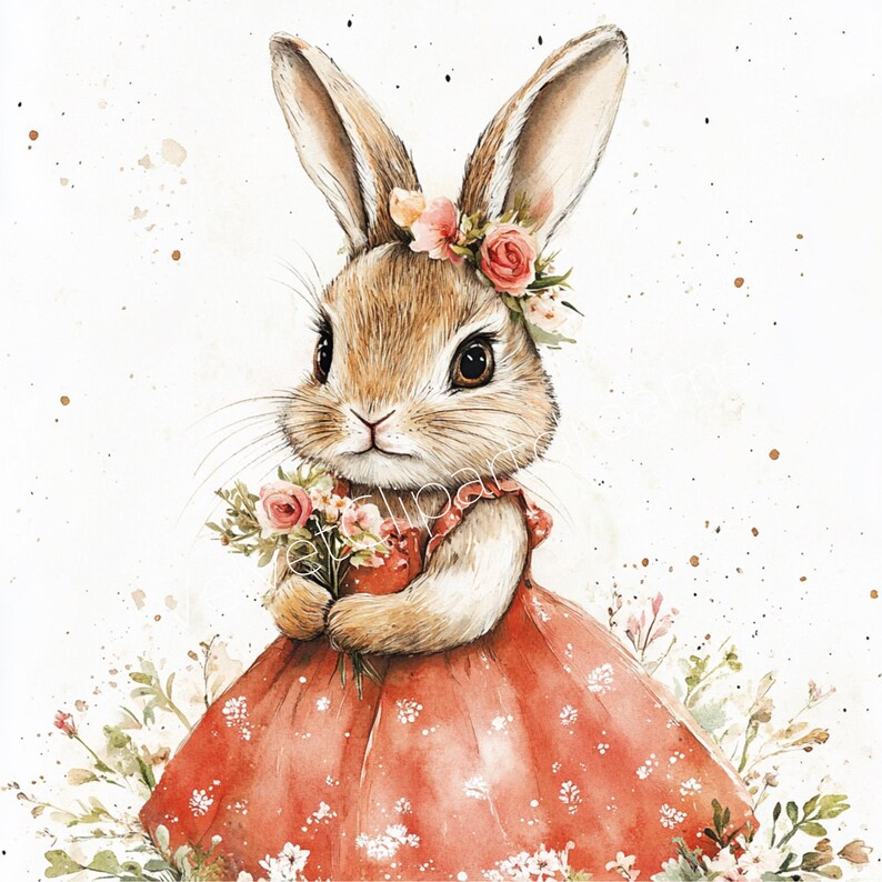 16 Easter Bunny Girl in Dress Clipart Watercolor Bunny Png-baby Girl ...