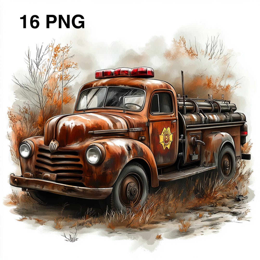 16 PNG Retro Firetruck Clipart Vintage Fire Truck Digital Paper Craft ...