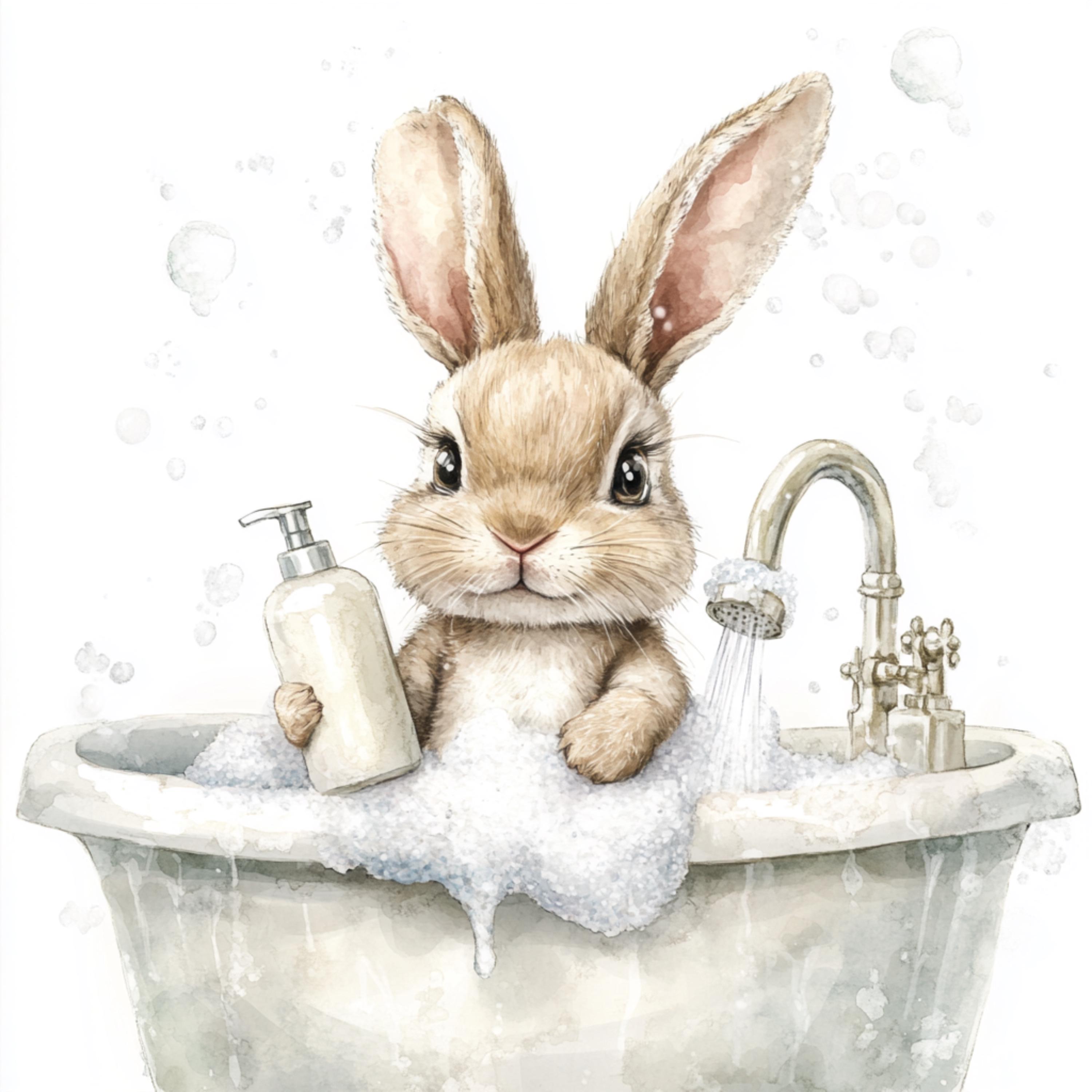 12 PNG Bunny in Bathtub Clipart Bundle Watercolor Bunny Washing Digital ...