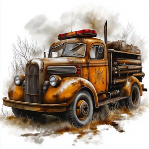 16 PNG Retro Firetruck Clipart Vintage Fire Truck Digital Paper Craft ...