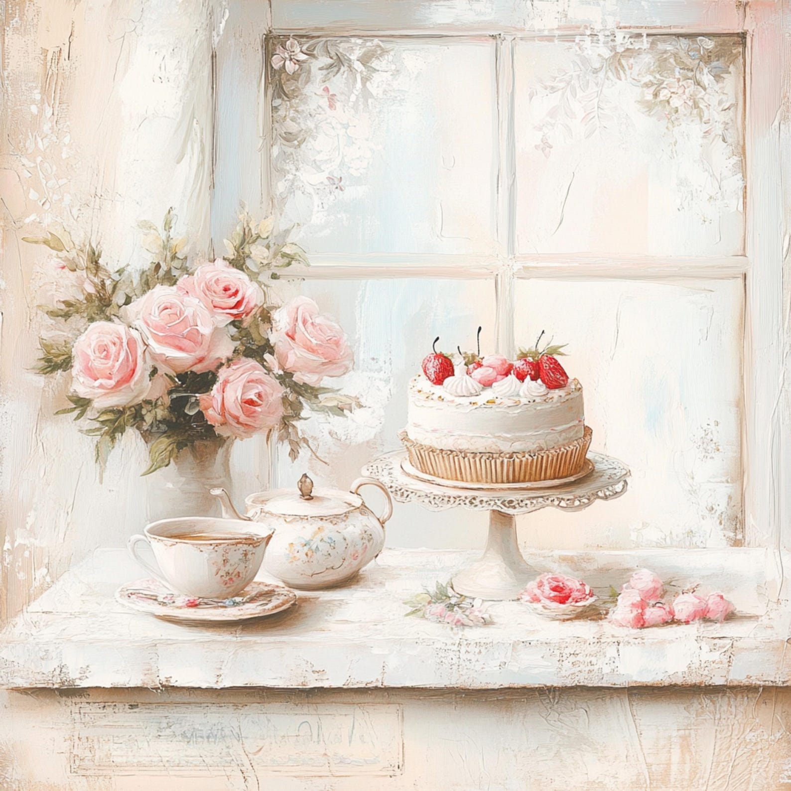 20 PNG Shaby Chic Watercolor Cake Tea Set Clipart Cake and Tea Cup ...