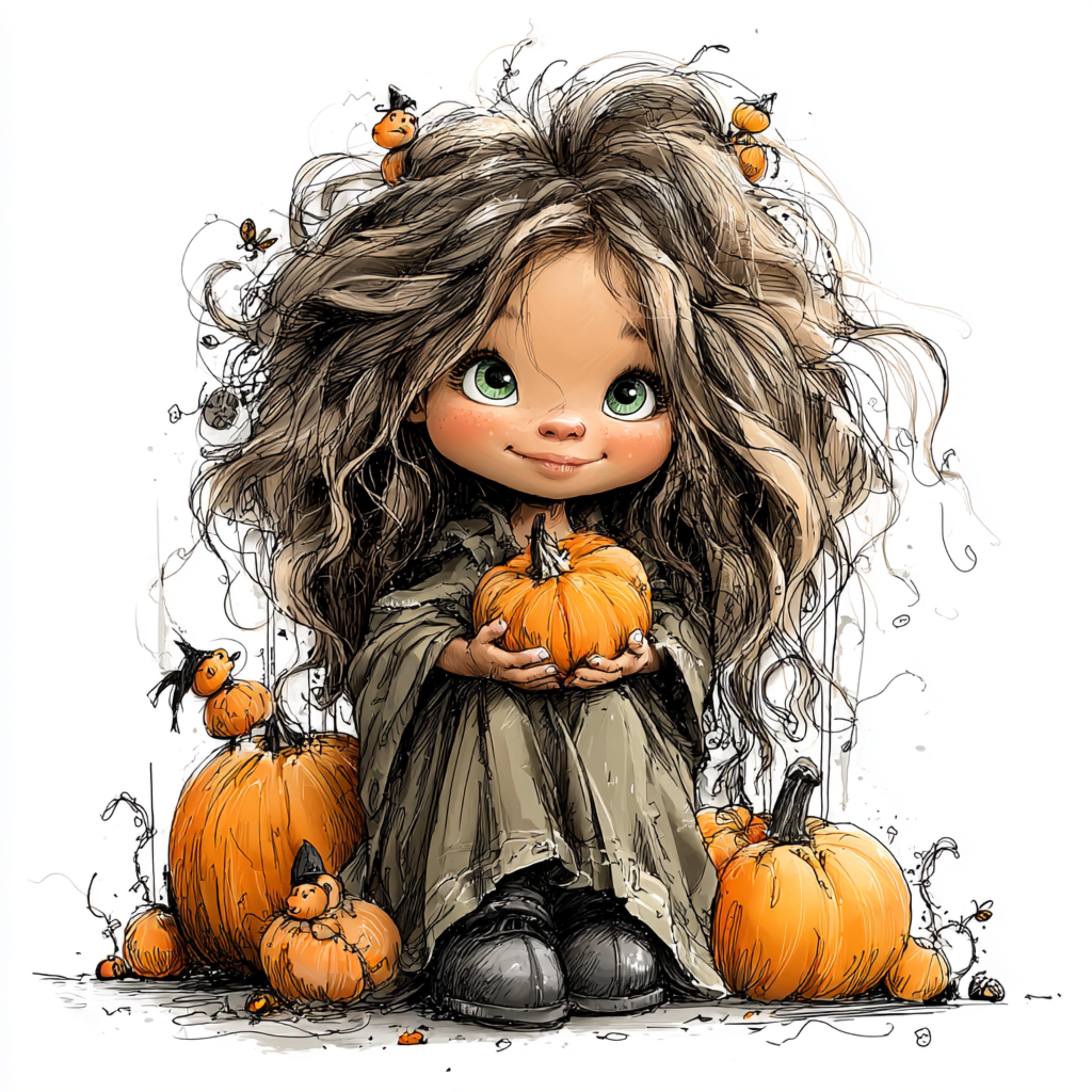 24 PNG Halloween Girl Clipart Cute Fall Pumpkin Cute Witch Gir Funny ...