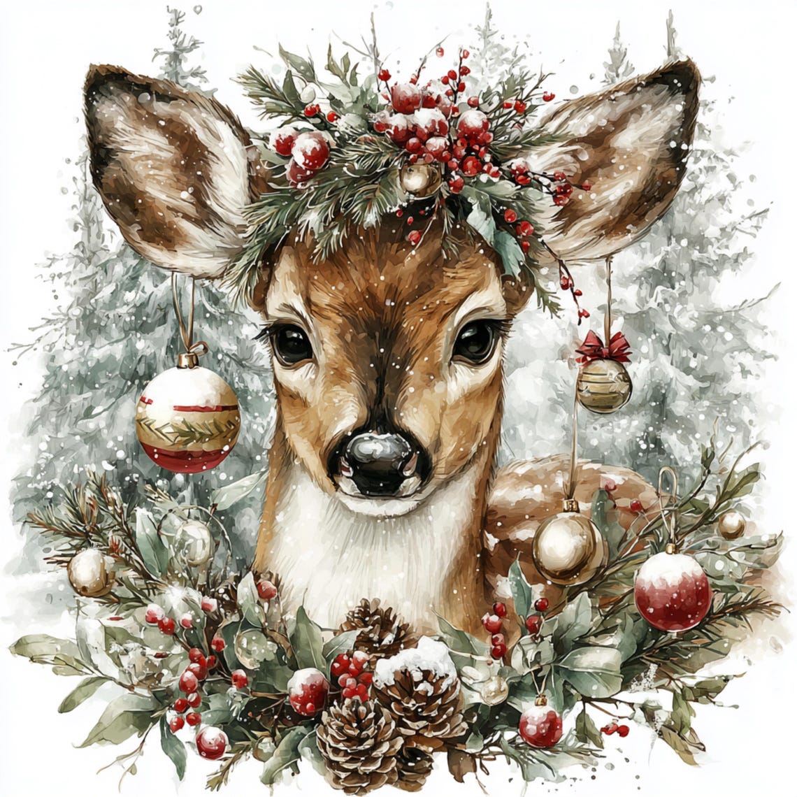 12 PNG Christmas Deer Clipart Reindeer Christmas Tree Instant Download ...