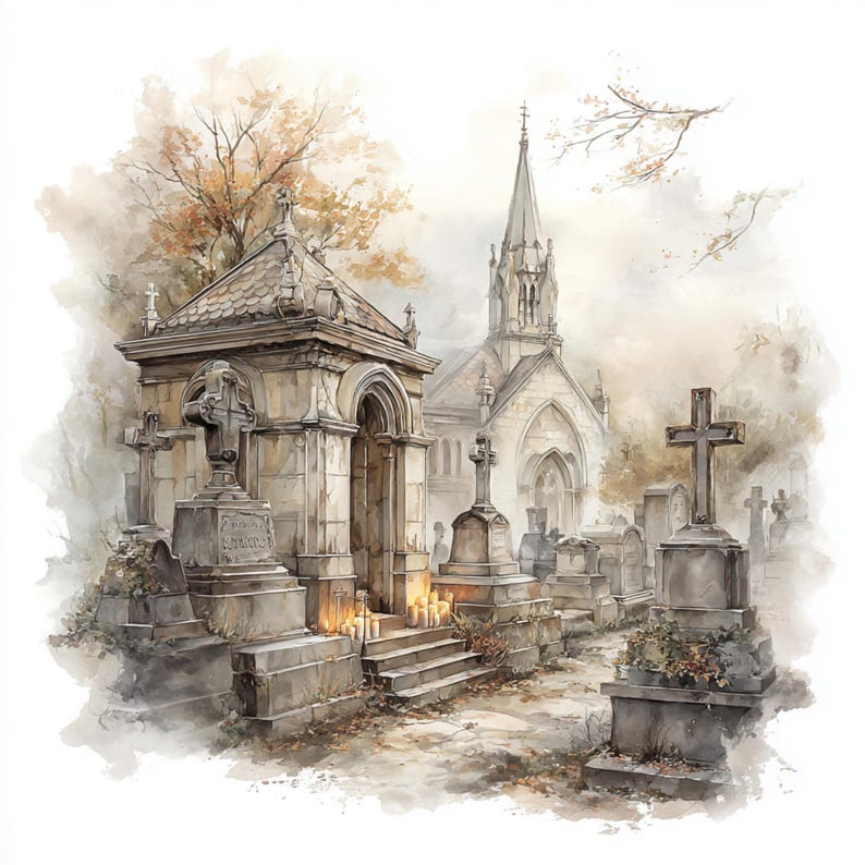 16 PNG Abandoned Halloween Cemetery Halloween Tombstone Watercolor ...