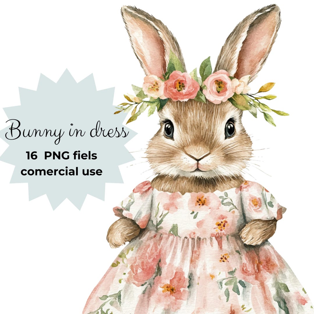 16 Easter Bunny Girl in Dress Clipart Watercolor Bunny Png-baby Girl ...