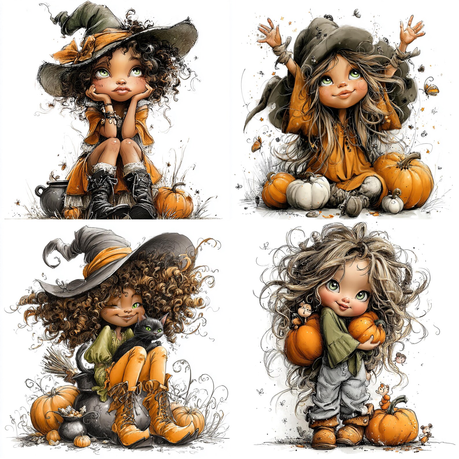 24 PNG Halloween Girl Clipart Cute Fall Pumpkin Cute Witch Gir Funny ...