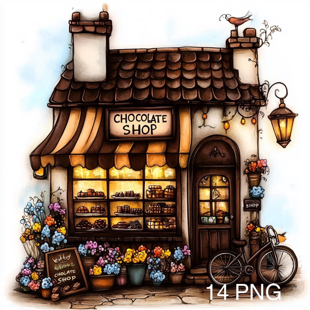 14 PNG Shocolate Shop Clipart Watercolor Shocolate Store Scrapbook ...