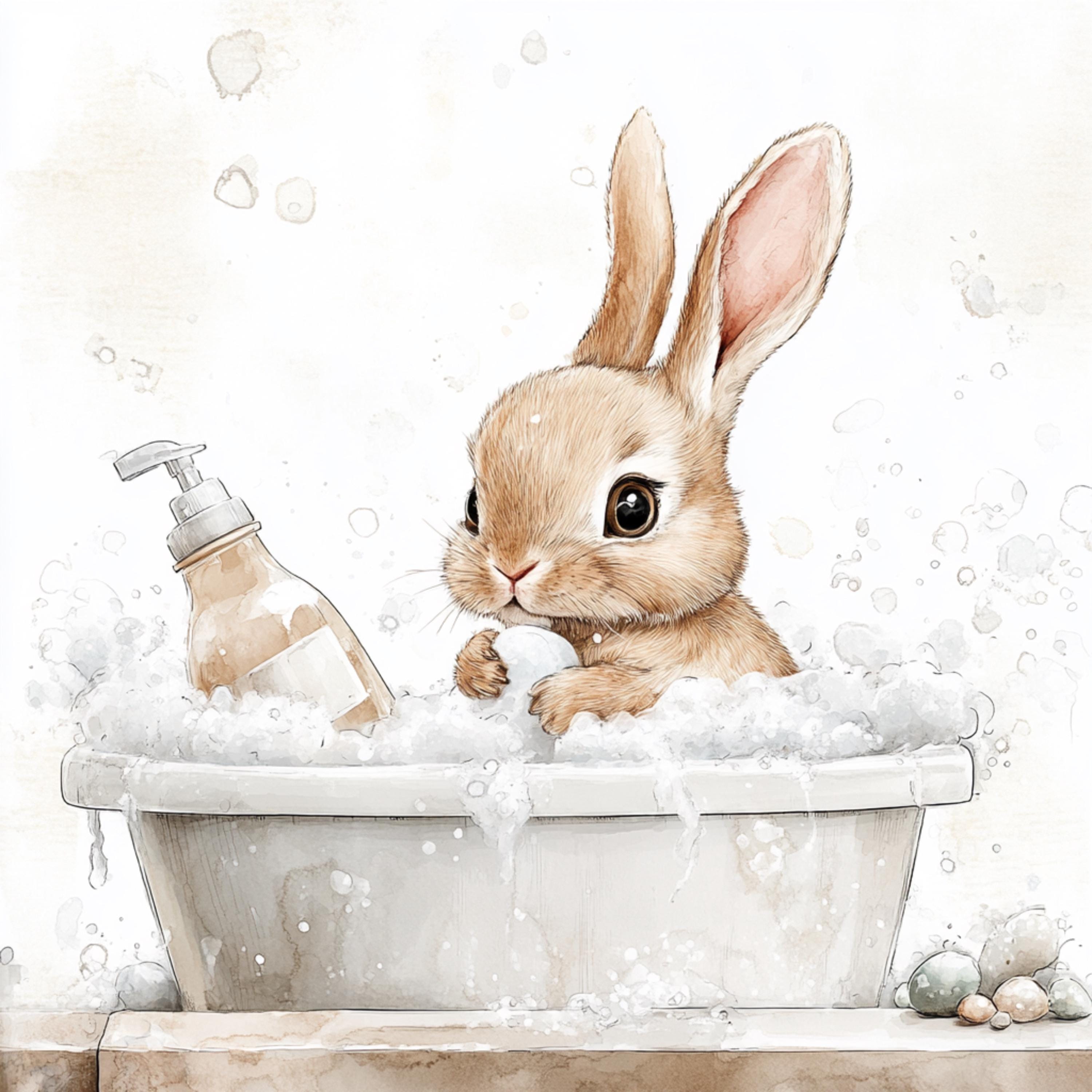 12 PNG Bunny in Bathtub Clipart Bundle Watercolor Bunny Washing Digital ...